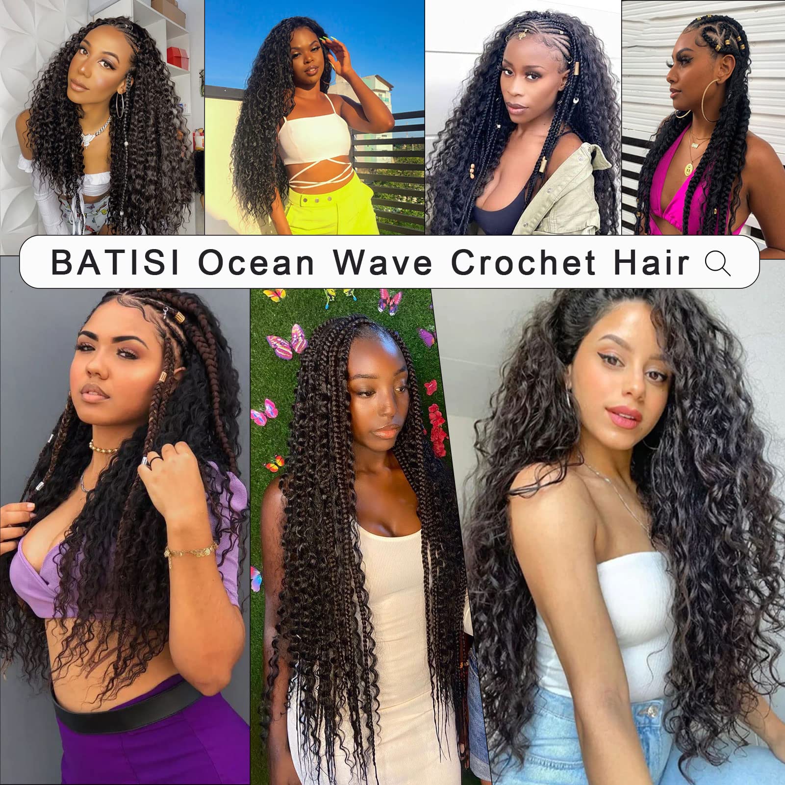 BATISI Ocean Wave Crochet Hair 30 Inch 1 Pack 1b Natural Black Deep Wave Crochet Hair Wavy Braiding Hair Curly Crochet Hair For Black Women