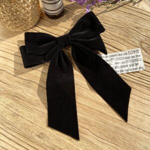 Velvet Black Hair Bow Clips - Large Bowknot Barrettes and Pins for Women and Teens