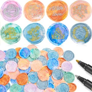 40 pieces multicolor wax seal stickers vintage wedding envelope seals adhesive wax seals with 2 pieces wax seal pens for invitations present packing greeting cards party favors