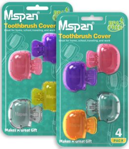 mspan toothbrush protector travel cover: brush head cap cute clip case bulk guard - 8 packs