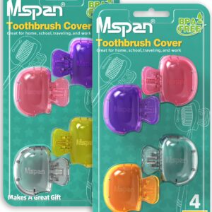 Mspan Toothbrush Protector Travel Cover: Brush Head Cap Cute Clip Case Bulk Guard - 8 Packs