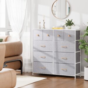 Nicehill Dresser for Bedroom with 10 Drawers, Storage Drawer Organizer, Tall Chest of Drawers for Closet, Living Room, Hallway, Entryway, Fabric Drawers(Light Grey)