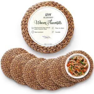 bluewest woven placemats, (sizes:11.8"-13.5''-15") round placemats rattan placemats, wicker water hyacinth placemats, braided placemats set, heat resistant/anti-slip for dinner plate (11.8'', set 6)