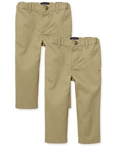 the children's place baby boys' and toddler stretch chino pants, flax 2-pack, 12-18 months