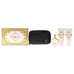 versace eros pour femme women 3.4oz edt spray, 3.4oz luxury body lotion, 3.4oz luxury bath and shower gel, black and gold travel b 4 pc gift set