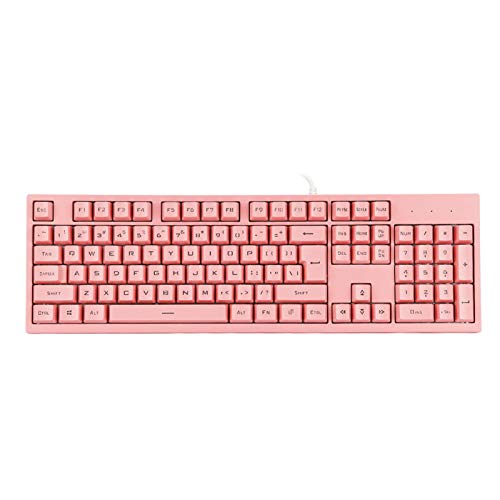 Shanrya Gaming Keyboard, PC Keyboard, Wear Resistance USB Interface Plug & Play for PC Laptop Computer Accessory Office Home(Pink)