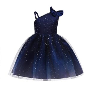 avazu 2-8t toddler girl one shoulder dresses baby formal party wedding flower bowknot dress formal wedding party ball gown dress dark blue 140