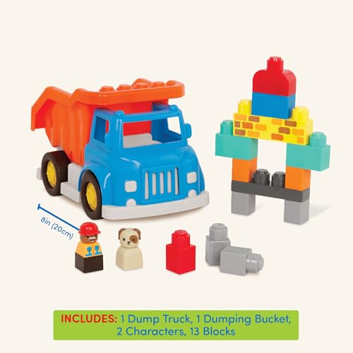 Battat – Large Building Blocks – 80 Colorful Pieces – 8 Wheel Bricks – Zippered Storage Bag – 12 Months + – Bag o' Blocks