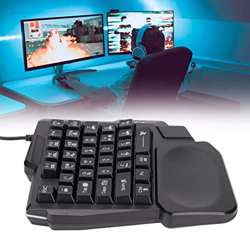 One Handed Gaming Keyboard 35 Keys Waterproof Wide Palm Rest Black Single Handed Keyboard for Computer Mobile Games