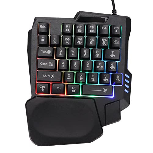 One Handed Gaming Keyboard 35 Keys Waterproof Wide Palm Rest Black Single Handed Keyboard for Computer Mobile Games