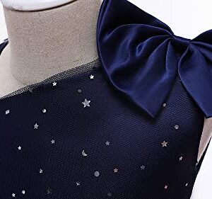 AVAZU 2-8T Toddler Girl One Shoulder Dresses Baby Formal Party Wedding Flower Bowknot Dress Formal Wedding Party Ball Gown Dress Dark Blue 140