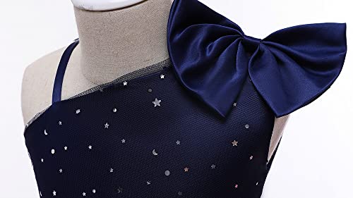 AVAZU 2-8T Toddler Girl One Shoulder Dresses Baby Formal Party Wedding Flower Bowknot Dress Formal Wedding Party Ball Gown Dress Dark Blue 140