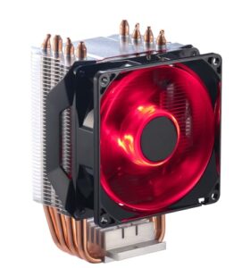 amazon basics computer cooling fan with cooler master technology, cpu air cooler, 4 heat pipes, rgb led pwm, ‎4.02 x 3.28 x 4.96 inch, aluminum fins