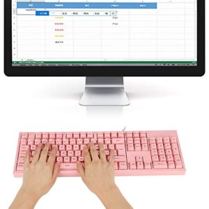 Shanrya Gaming Keyboard, PC Keyboard, Wear Resistance USB Interface Plug & Play for PC Laptop Computer Accessory Office Home(Pink)