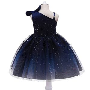 AVAZU 2-8T Toddler Girl One Shoulder Dresses Baby Formal Party Wedding Flower Bowknot Dress Formal Wedding Party Ball Gown Dress Dark Blue 140