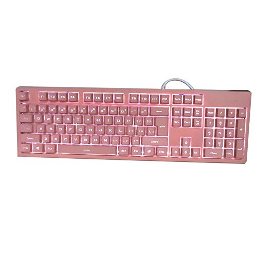 Shanrya Gaming Keyboard, PC Keyboard, Wear Resistance USB Interface Plug & Play for PC Laptop Computer Accessory Office Home(Pink)