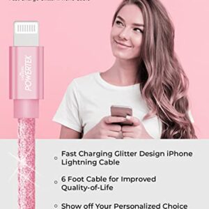 LIQUIPEL Powertek Glitter MFi Certified Charger Compatible for Apple iPhone, iPad, 6ft Cable, Lightning to USB Cable Cord, Fast Charging Lightning Cable (Pink)