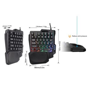 One Handed Gaming Keyboard 35 Keys Waterproof Wide Palm Rest Black Single Handed Keyboard for Computer Mobile Games