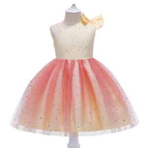 2-8T Toddler Girl Tulle One Shoulder Tutu Gown Baby Bowknot Formal Pageant Party Wedding Dress Flower Party Dresses Champagne 120