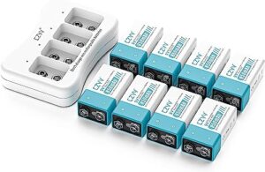 czvv rechargeable 9v batteries - high-performance lithium-ion battery 8 pack with 4-bay speed charger - leak-proof ultra long-lasting 8.7 volt 1300x cycle times with a 10-year shelf life