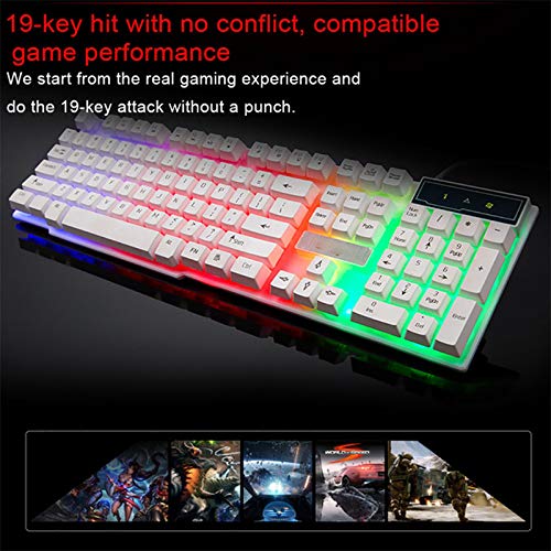 2021 RGB Crack LED Illuminated Backlit USB Wired PC Rainbow Gaming Keyboard for Computer PC Gamer Laptop (White)