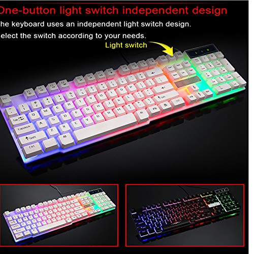 2021 RGB Crack LED Illuminated Backlit USB Wired PC Rainbow Gaming Keyboard for Computer PC Gamer Laptop (White)