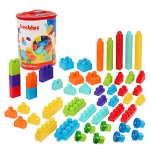 battat – large building blocks – 80 colorful pieces – 8 wheel bricks – zippered storage bag – 12 months + – bag o' blocks