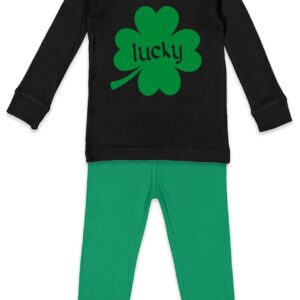 Lucky Four Leaf Clover - Shamrock Luck Infant/Toddler Shirt & Pants Set (Black Top/Kelly Bottoms, 5T/6T)