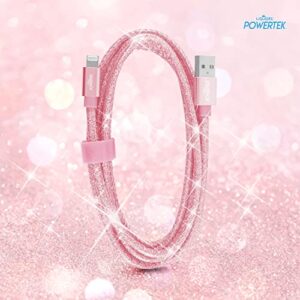 LIQUIPEL Powertek Glitter MFi Certified Charger Compatible for Apple iPhone, iPad, 6ft Cable, Lightning to USB Cable Cord, Fast Charging Lightning Cable (Pink)