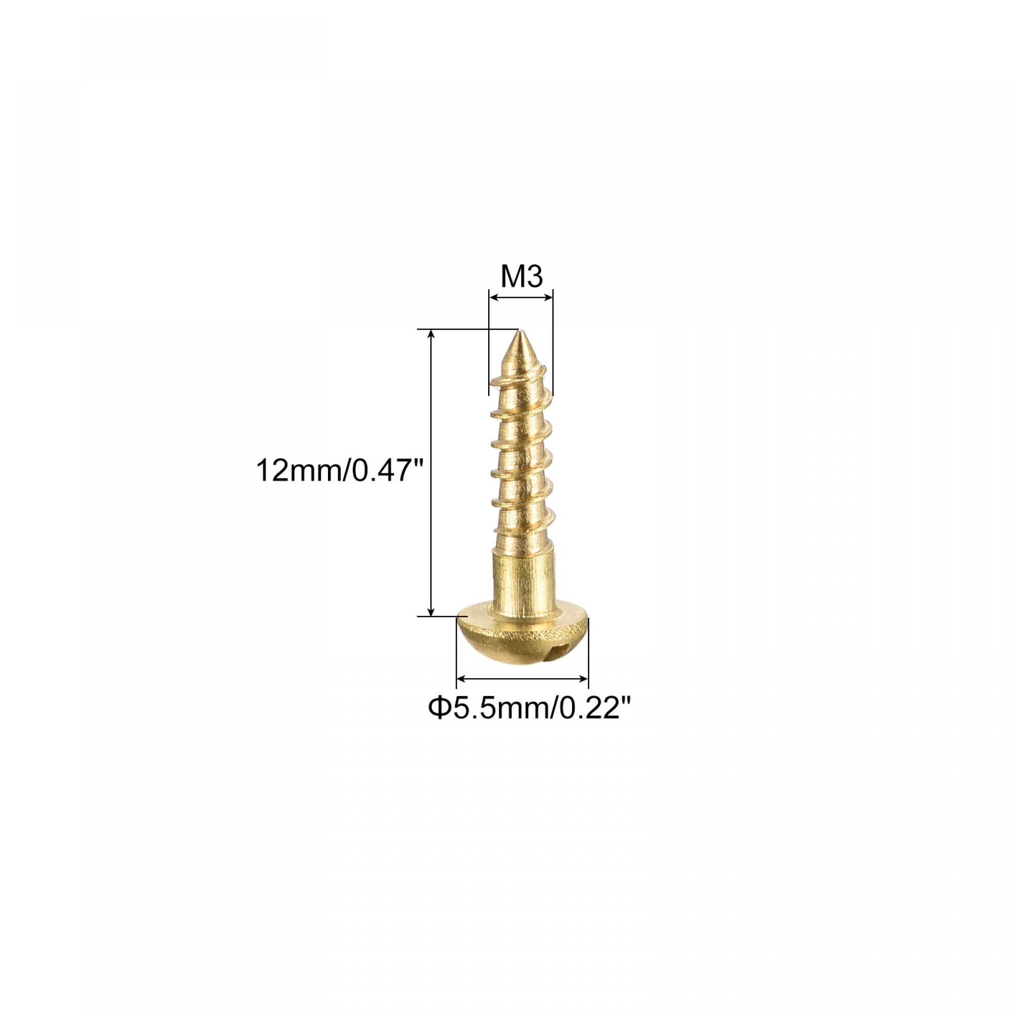 uxcell Wood Screws M3 x 12mm Slotted Round Head Brass Self-Tapping Screw 100 Pcs