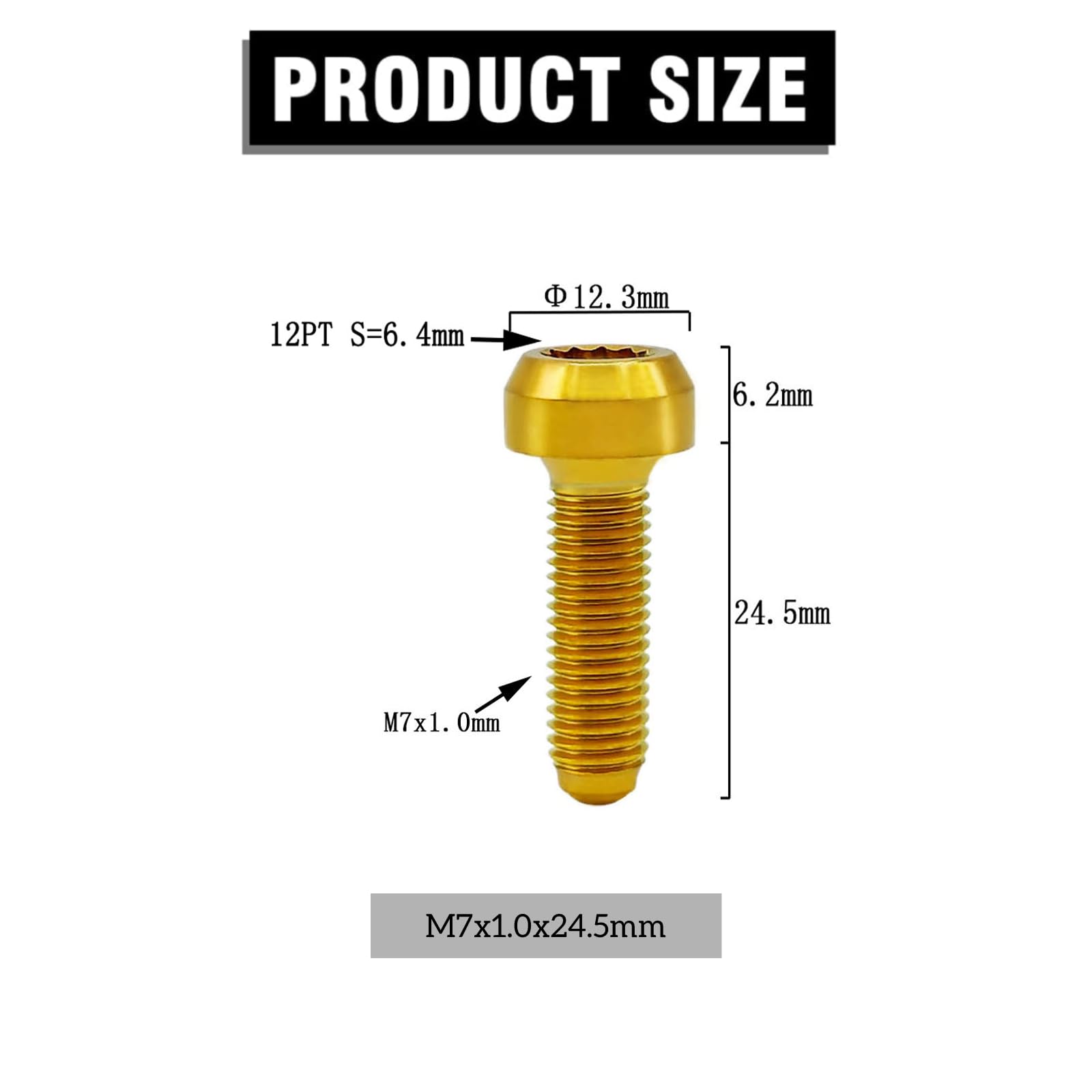 RISON Titanium Bolts M7x1x24.5mm Titanium Bolts Gold M7 Titanium Split Rim Bolts GR5 Bolts Pack of 5