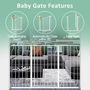 WAOWAO Extra Tall 37.4" Baby Gate Wide Pressure Mounted Walk Through Swing Auto Close Safety Black White Metal Toddler Kids Child Dog Pet Puppy Cat for Indoor Stairs,Doorways,Kitchen 29.13-76.37 inch