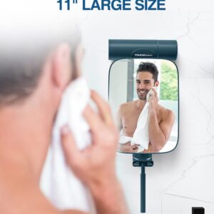 TOUCHBeauty 3X Shower Mirrors for Shaving with Razor Holder, Heldhand & 360 Degree Swivel, Larger Size 11" Blue Bathroom Accessories for Men