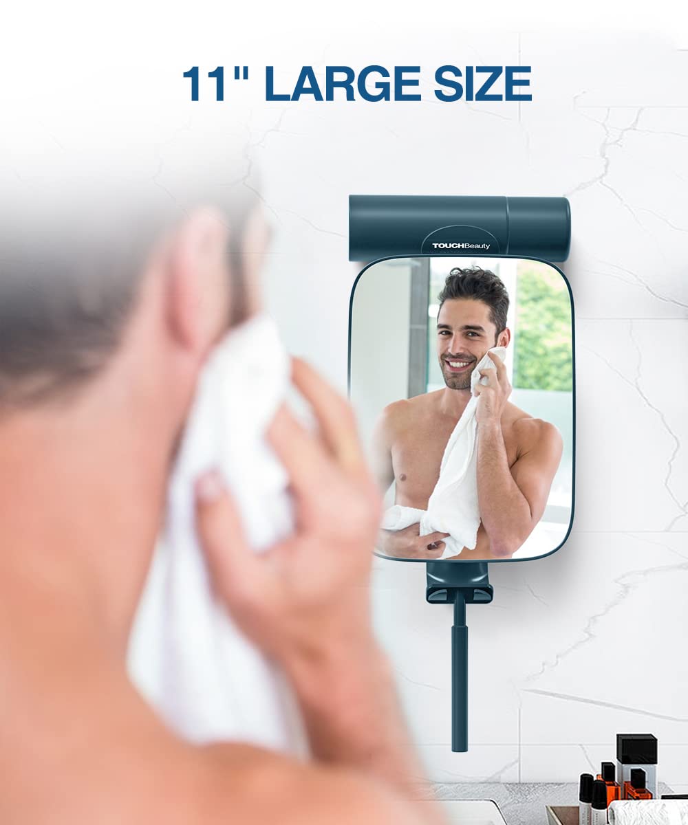 TOUCHBeauty 3X Shower Mirrors for Shaving with Razor Holder, Heldhand & 360 Degree Swivel, Larger Size 11" Blue Bathroom Accessories for Men