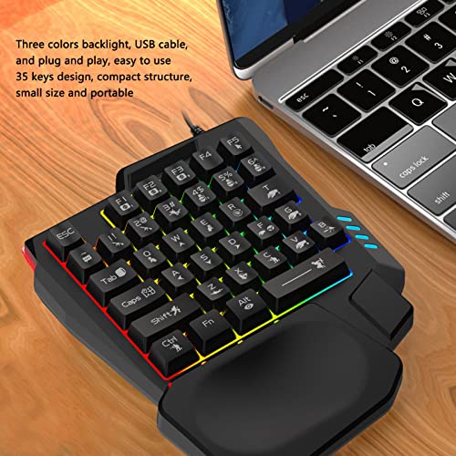 One Handed Gaming Keyboard 35 Keys Waterproof Wide Palm Rest Black Single Handed Keyboard for Computer Mobile Games