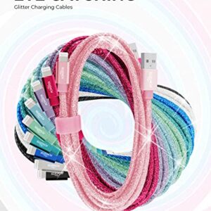 LIQUIPEL Powertek Glitter MFi Certified Charger Compatible for Apple iPhone, iPad, 6ft Cable, Lightning to USB Cable Cord, Fast Charging Lightning Cable (Pink)