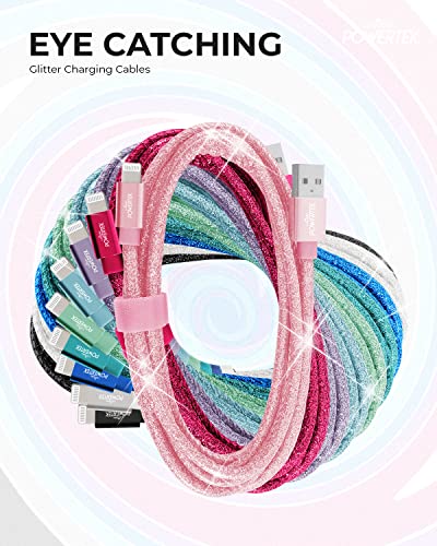 LIQUIPEL Powertek Glitter MFi Certified Charger Compatible for Apple iPhone, iPad, 6ft Cable, Lightning to USB Cable Cord, Fast Charging Lightning Cable (Pink)