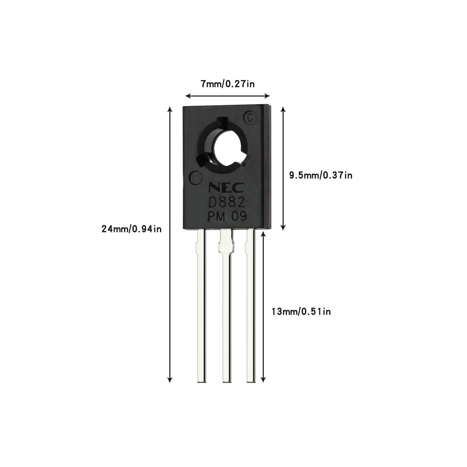 Micro Traders 10PCS NPN Transistor Silicon Power General Purpose 3Pin Transistor NEC TO-126 Semiconductor Products 2SD882 40V 3A 1.0W for Audio Radio