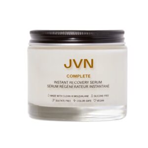 jvn complete instant recovery serum, leave-in anti frizz hair serum, repairs hair and protects against heat damage, smoothing serum for all hair types, 3.4 fluid ounces