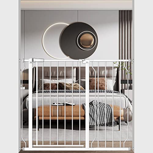 WAOWAO Extra Tall 37.4" Baby Gate Wide Pressure Mounted Walk Through Swing Auto Close Safety Black White Metal Toddler Kids Child Dog Pet Puppy Cat for Indoor Stairs,Doorways,Kitchen 29.13-76.37 inch