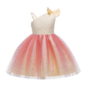 2-8t toddler girl tulle one shoulder tutu gown baby bowknot formal pageant party wedding dress flower party dresses champagne 120