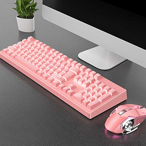 Shanrya Gaming Keyboard, PC Keyboard, Wear Resistance USB Interface Plug & Play for PC Laptop Computer Accessory Office Home(Pink)