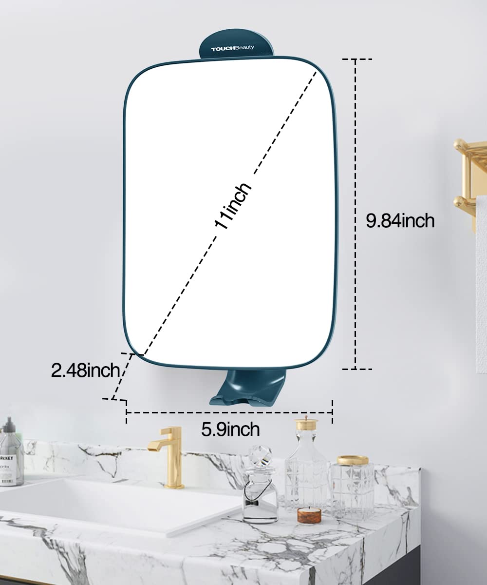 TOUCHBeauty 3X Shower Mirrors for Shaving with Razor Holder, Heldhand & 360 Degree Swivel, Larger Size 11" Blue Bathroom Accessories for Men