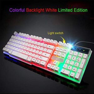 2021 RGB Crack LED Illuminated Backlit USB Wired PC Rainbow Gaming Keyboard for Computer PC Gamer Laptop (White)