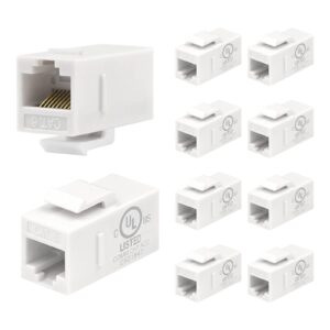 vcelink rj45 cat6 keystone jack inline coupler ul listed 10-pack, female to female network insert utp for cat6/cat5e/cat5 cable (white)