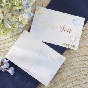 Kate Aspen Elephant Baby Shower Invitation & Thank You Card Bundle - Blue (Set of 25), One Size