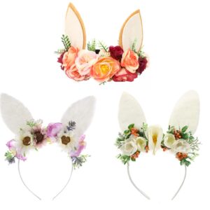 Cute Bunny Ear Headband For Toddler Baby Girls Easter Headwear Floral Rabbit Cosplay Headdress Hoop Hair Accessories