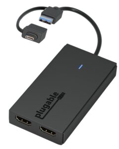 plugable dual monitor adapter for m1/m2/m3/m4 macos systems, windows, chromeos. broad compatibility - thunderbolt, usb-c, usb 3.0 to hdmi adapter for dual monitors 1920x1080 @60hz, smi driver required