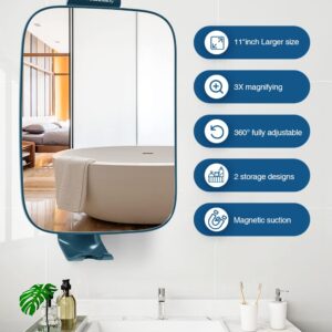 TOUCHBeauty 3X Shower Mirrors for Shaving with Razor Holder, Heldhand & 360 Degree Swivel, Larger Size 11" Blue Bathroom Accessories for Men