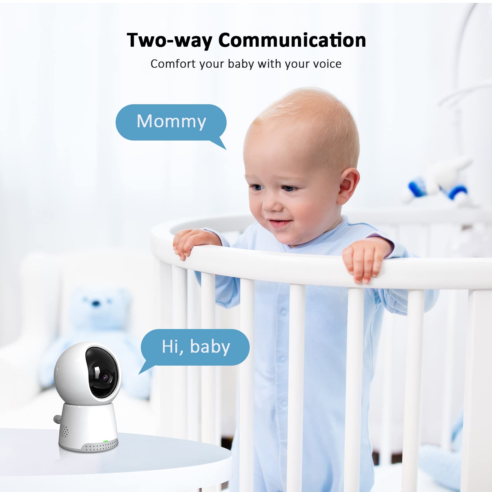 NexiGo B10 Add-On Baby Camera Unit, 720P HD Resolution, 2-Way Audio, Pan-Tilt-Zoom, Temperature Detection, Night Vision, Lullaby Playing (White)